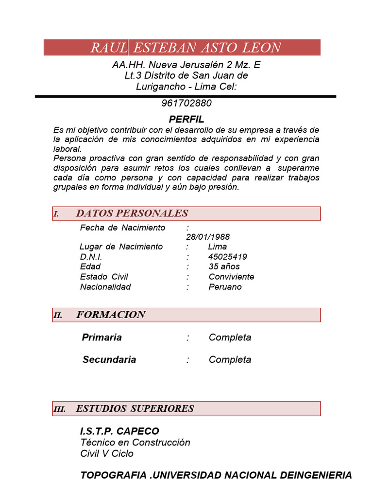 cv raul esteban-ACTUALIZADO | PDF | Documento de identidad