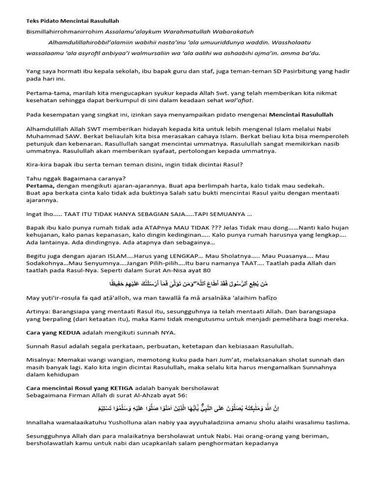 Pidato PAI - Mencintai Rasulullah | PDF