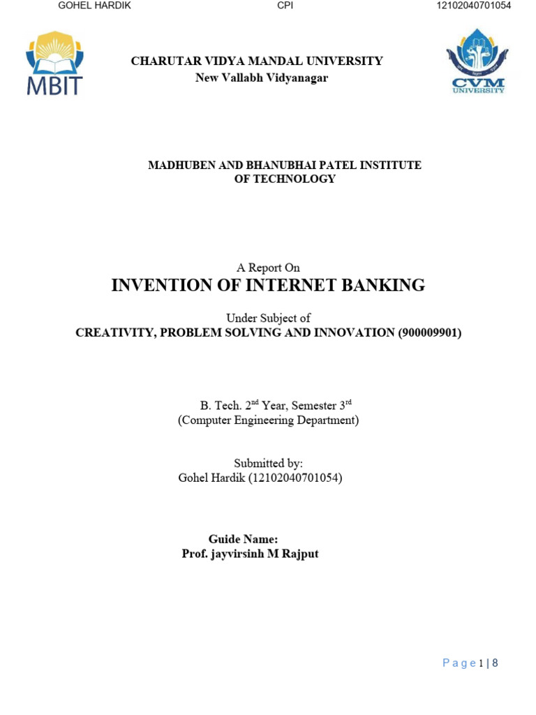 Invention of Internet Banking: Charutar Vidya Mandal University New Vallabh Vidyanagar | PDF ...