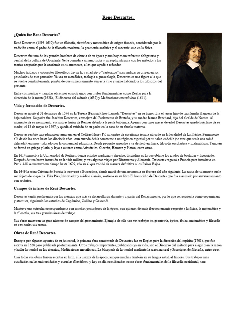 Vida y Obras de René Descartes | PDF | René Descartes | Verdad