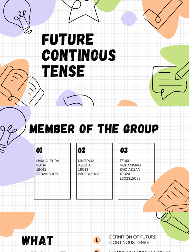 Future Continous Tense ( Livia, Azizah, Zaid ) | PDF | Grammatical Tense | Verb