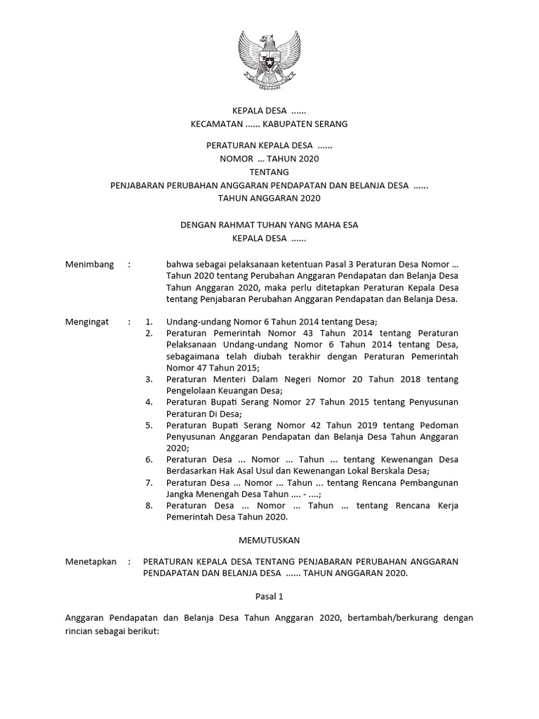 Format Perkades Perubahan APBDes Dan Lampiran | PDF