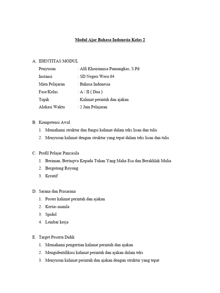 modul ajar kls 2 sd kal perintah dan ajakan | PDF