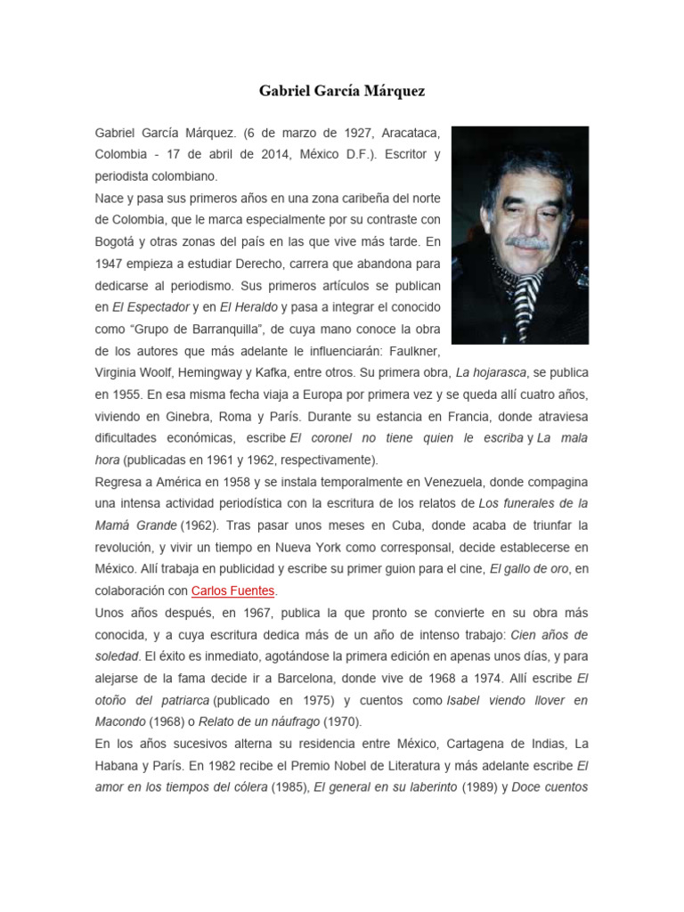 Vida y obra de Gabriel García Márquez | PDF | Gabriel García Márquez