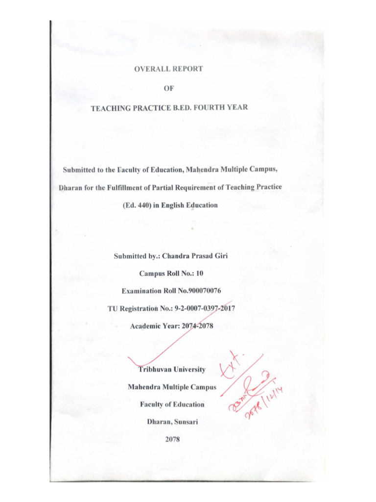 OVERALL REPORT English Teaching Practice | PDF