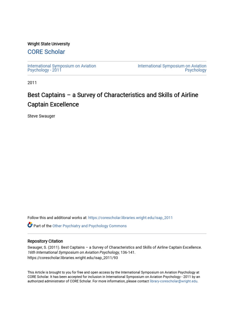 Best Captains ? A Survey of Characteristics and Skills of Airline | PDF ...
