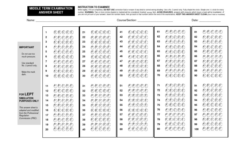 v.3 CEd MTE LET Answer Sheet | PDF