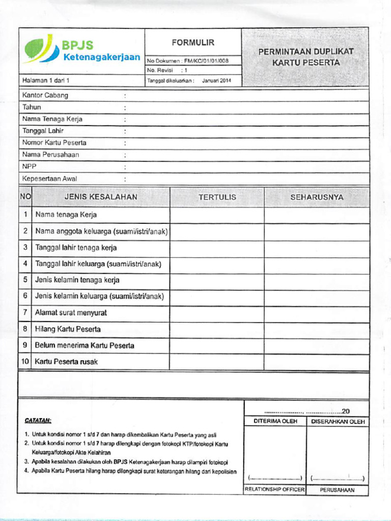 Formulir Koreksi Data Dan Duplikat | PDF