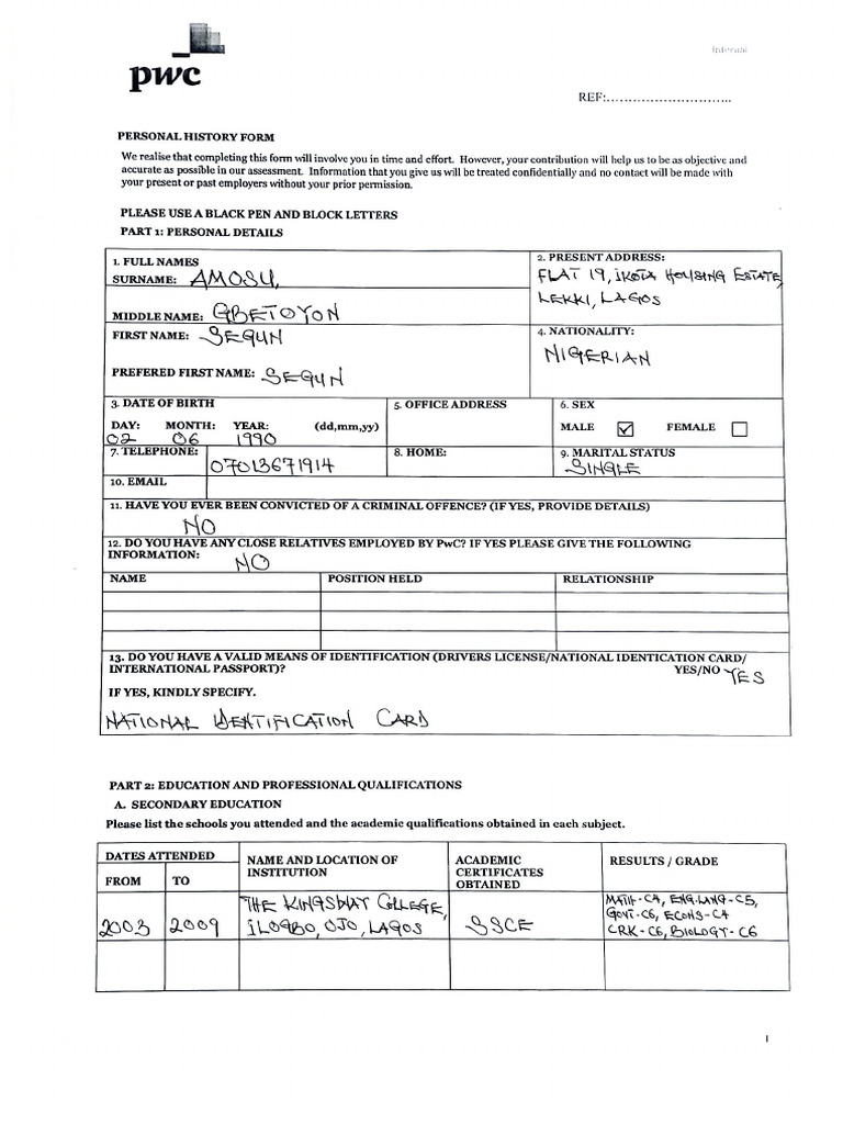 PH Form A Segun Amosu | PDF