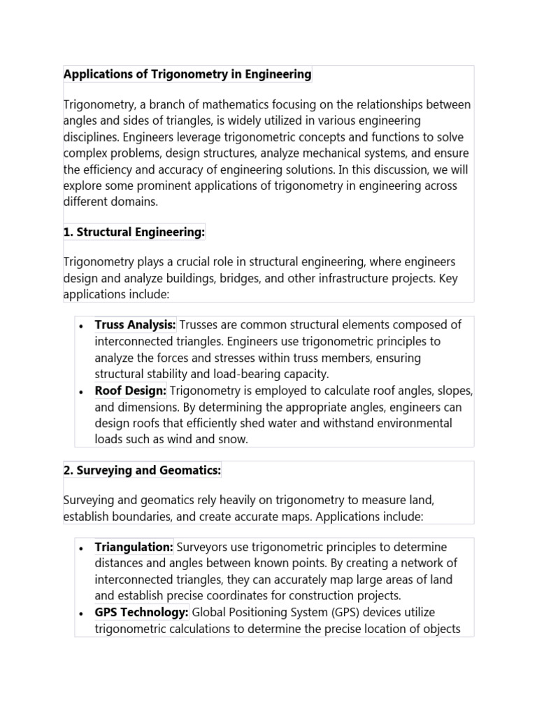 Applications of Trigonometry in Engineering | PDF | Trigonometry | Surveying