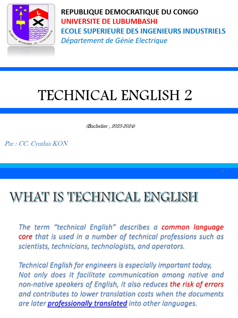 Technical English CC Cynthia Kon ESI BAC1 | PDF | Electric Power | Pronoun