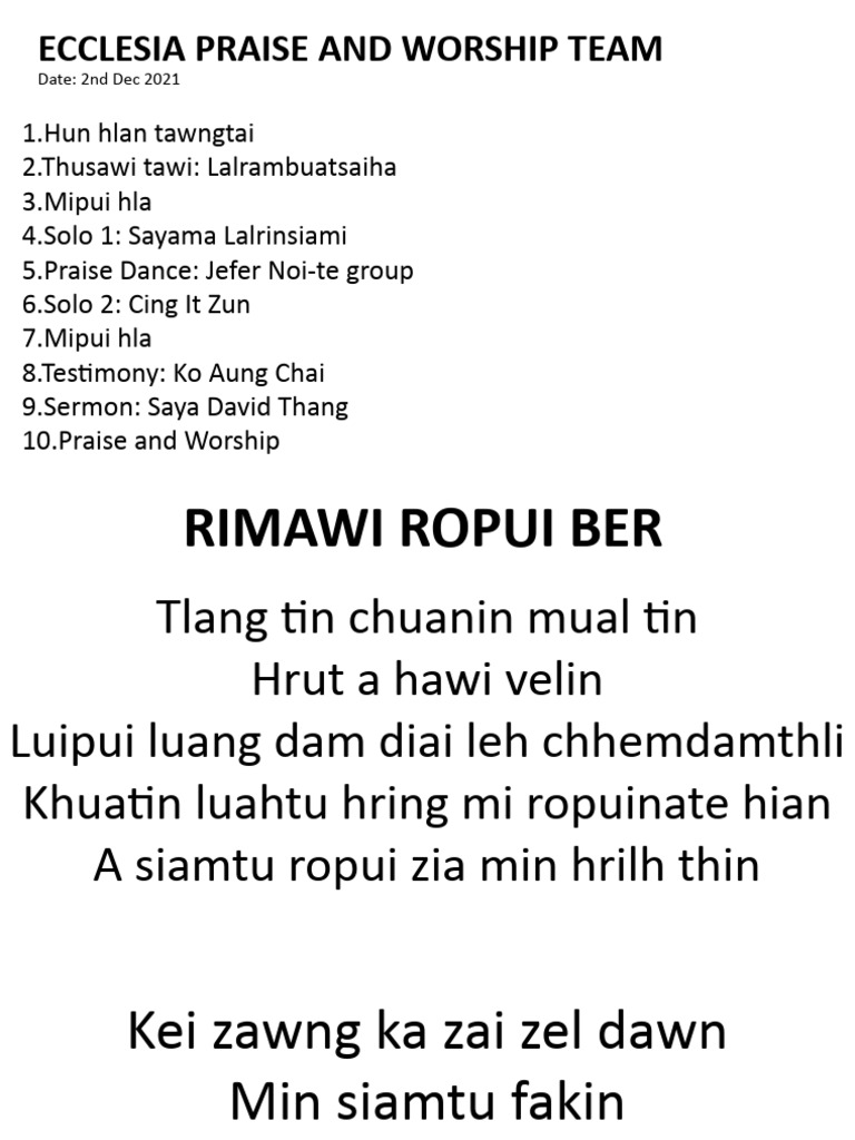 Praise and Worship Mipui Hla | PDF