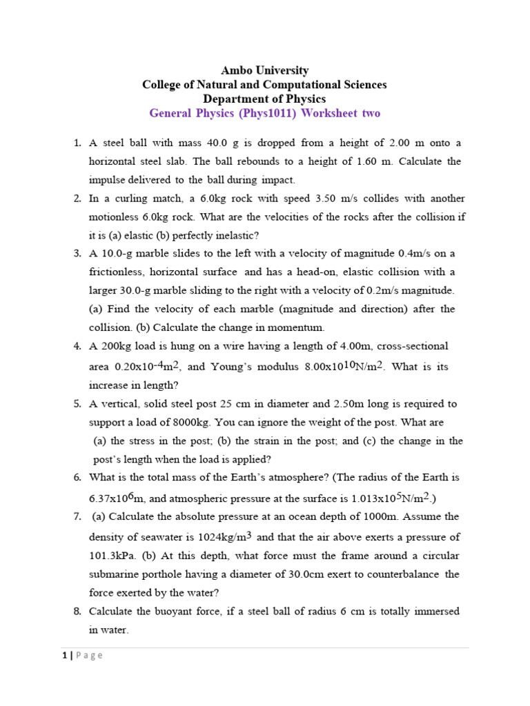 General Physics - Worksheet II (2024) | PDF | Heat | Collision