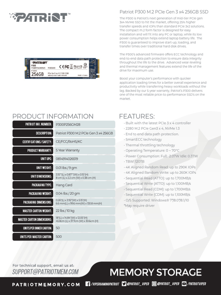 639923b7adfcb53ca92e0b67 P300P256GM28 Sku Sheet | PDF | Solid State ...