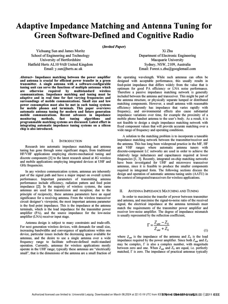 Adaptive Impedance Matching and Antenna Tuning For Green Software ...
