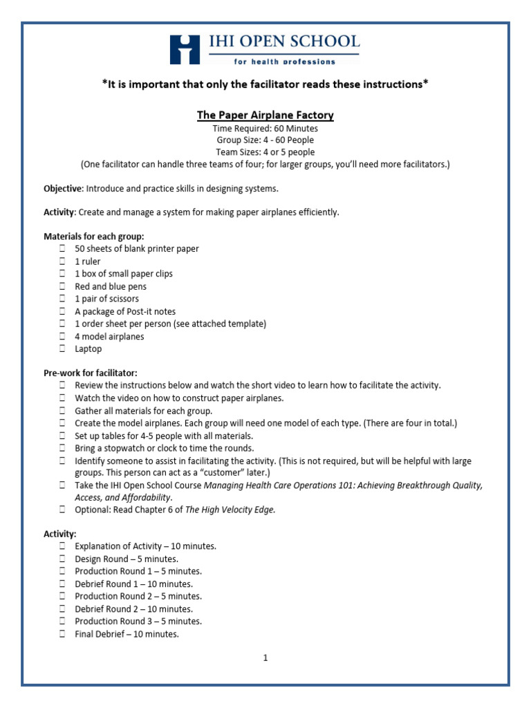 Paper Airplane Factory Activity | PDF | Knowledge