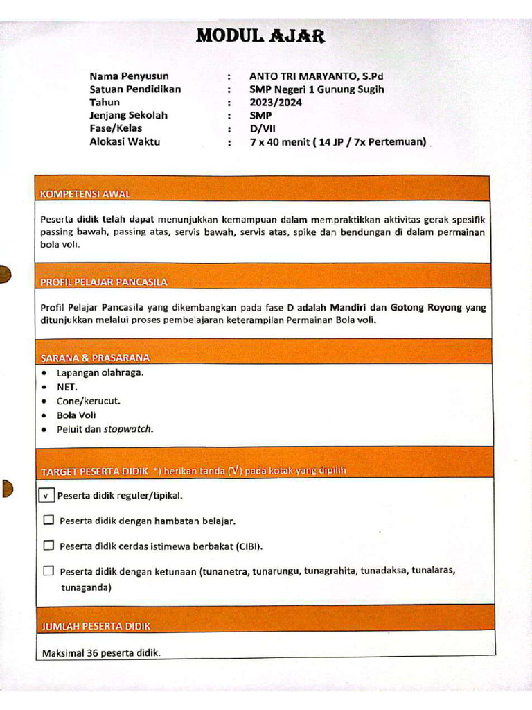 Modul Ajar & RPP Voli | PDF