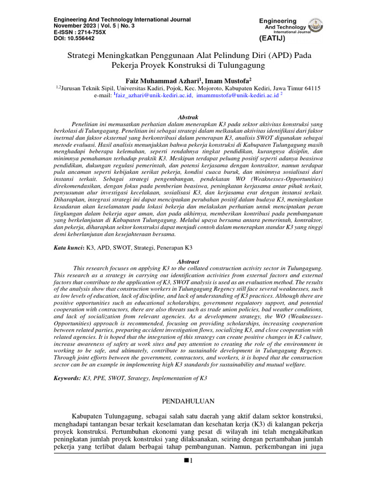 Contoh SWOT K3 (Pekerja Konstruksi) | PDF