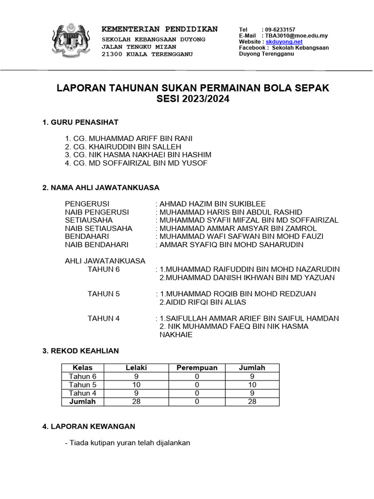 Laporan Tahunan Sukan Bola Sepak | PDF