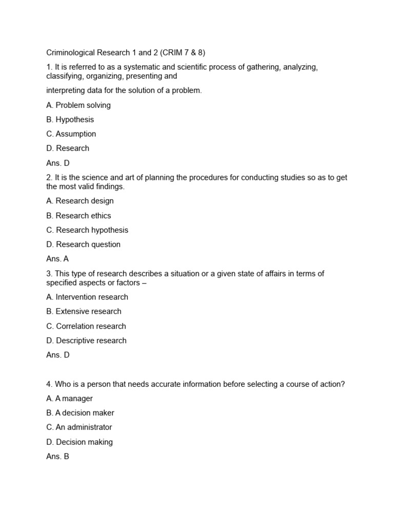 Criminological Research Q and A | PDF | Survey Methodology | Hypothesis
