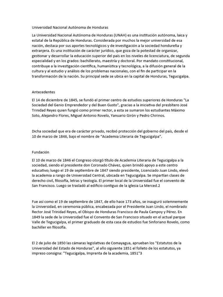 Historia y oferta de la UNAH | PDF