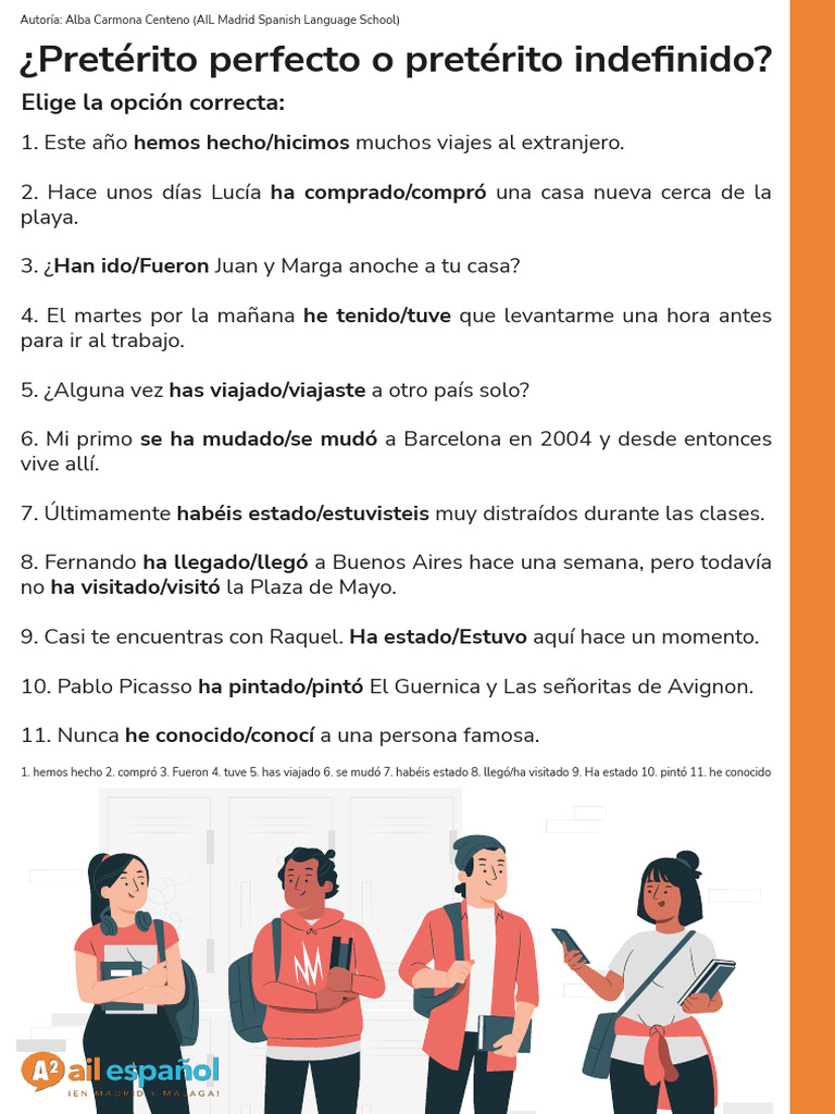 Ejercicio Espanol Contraste Preterito Perfecto Indefinido | PDF | Arte