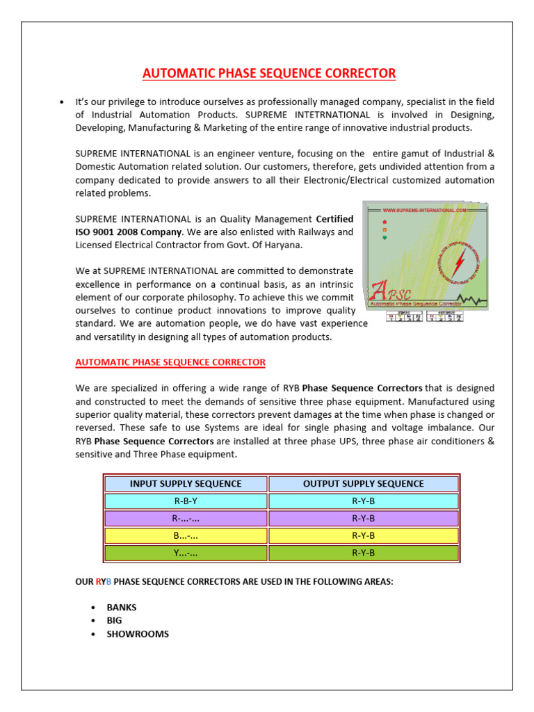 Automatic Phase Sequence Corrector | PDF | Automation | Electrical ...