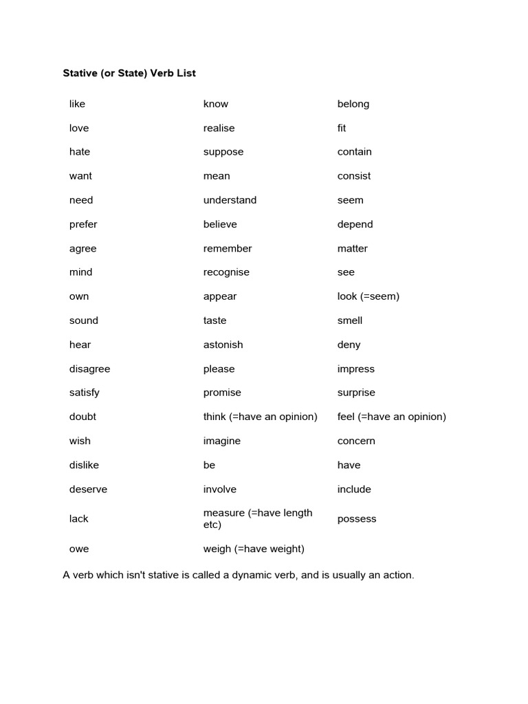 Stative and Dynamic Verbs | PDF | Grammar | Linguistics