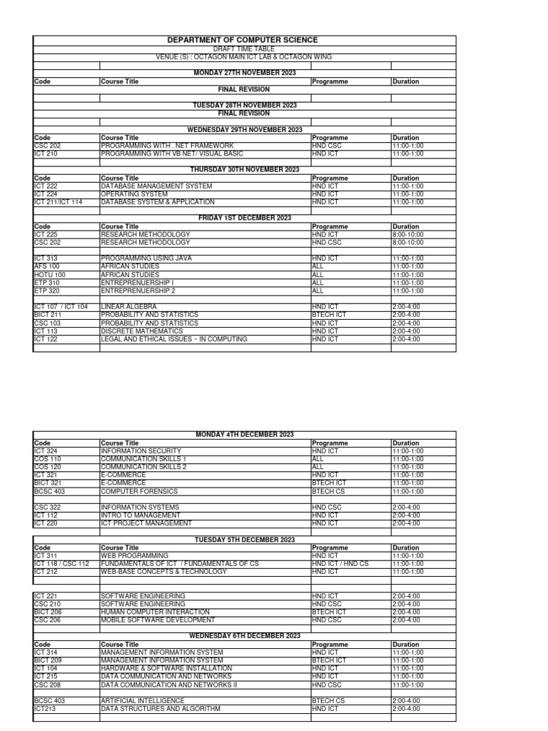 CS RESIT TIMETABLE Final | PDF | Information Technology | Computer Programming