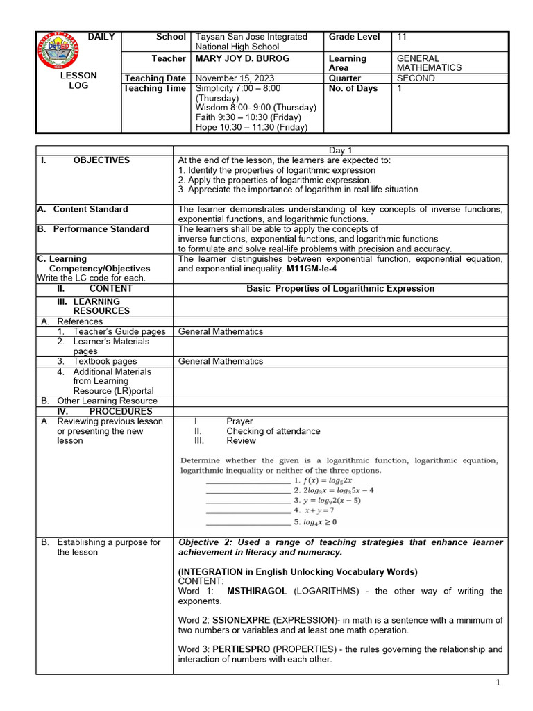 Cot2 Genmath Logarithms | PDF | Logarithm | Mathematics
