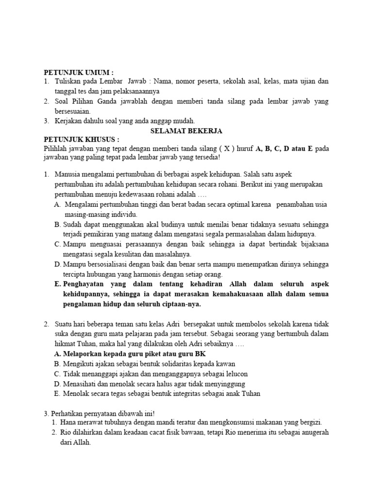 SOAL USEK Agama Kristen | PDF