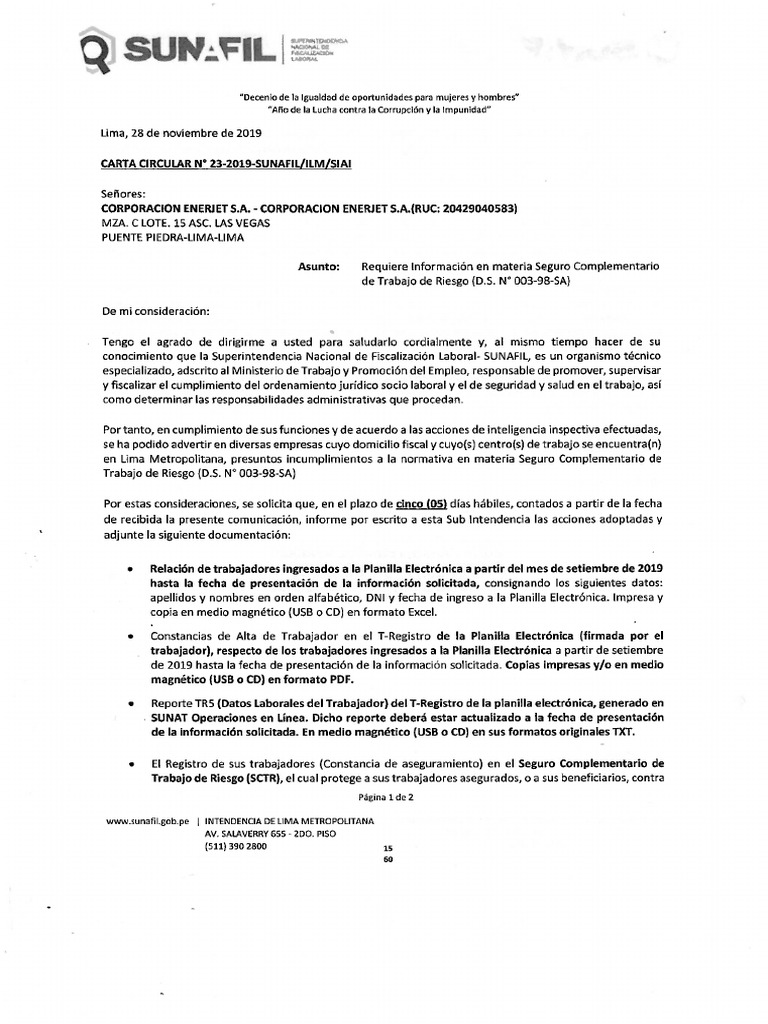 Carta Circular 23-2019-SUNAFIL | PDF