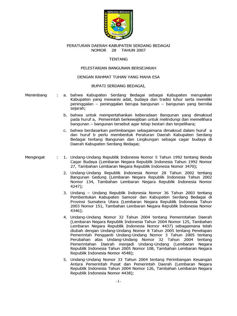 Perdano 28 Tahun 2007 Tentangpelestarianbangunanbersejarah | PDF