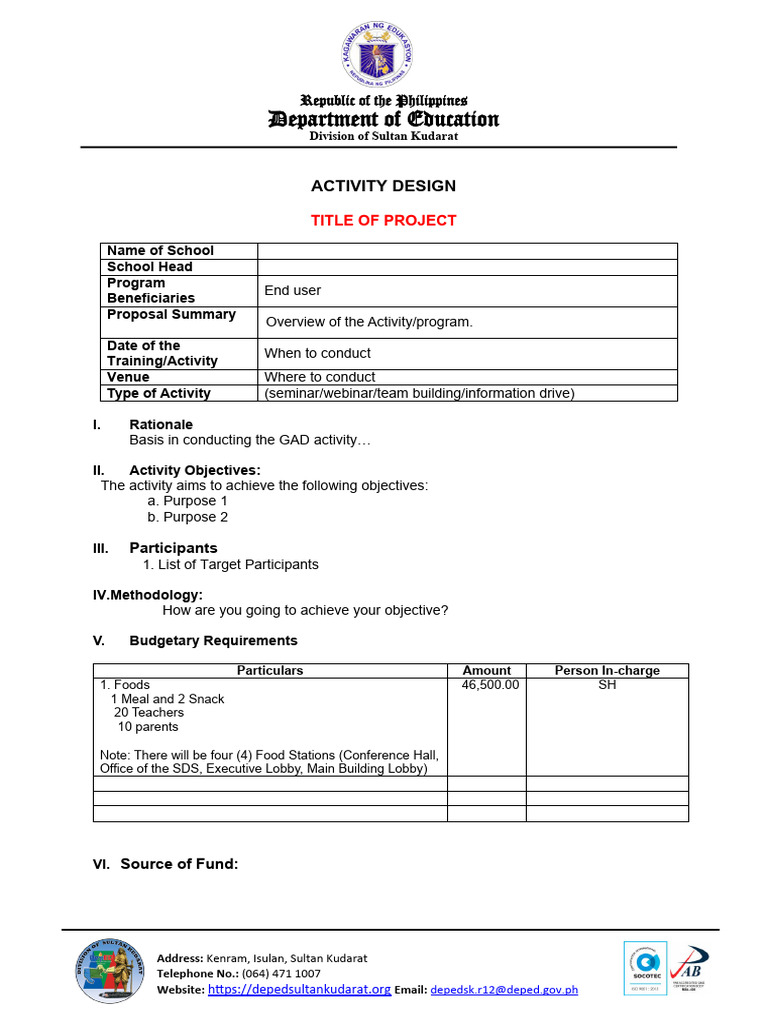 GAD Activity Design Template | PDF