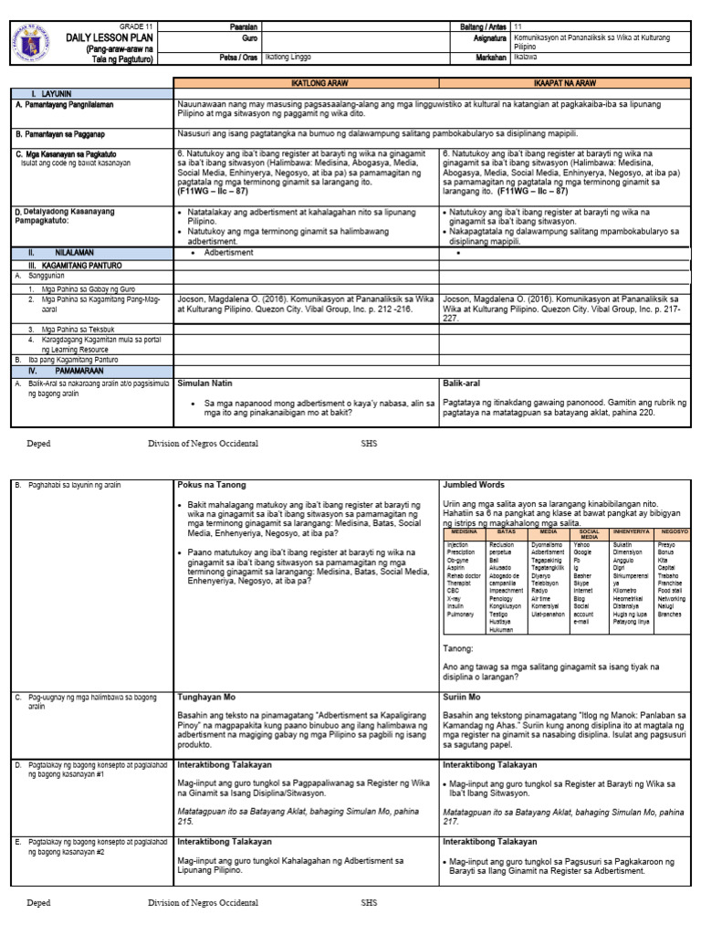Komunikasyon 2nd Quarter W3 (Day 11 & 12) | PDF