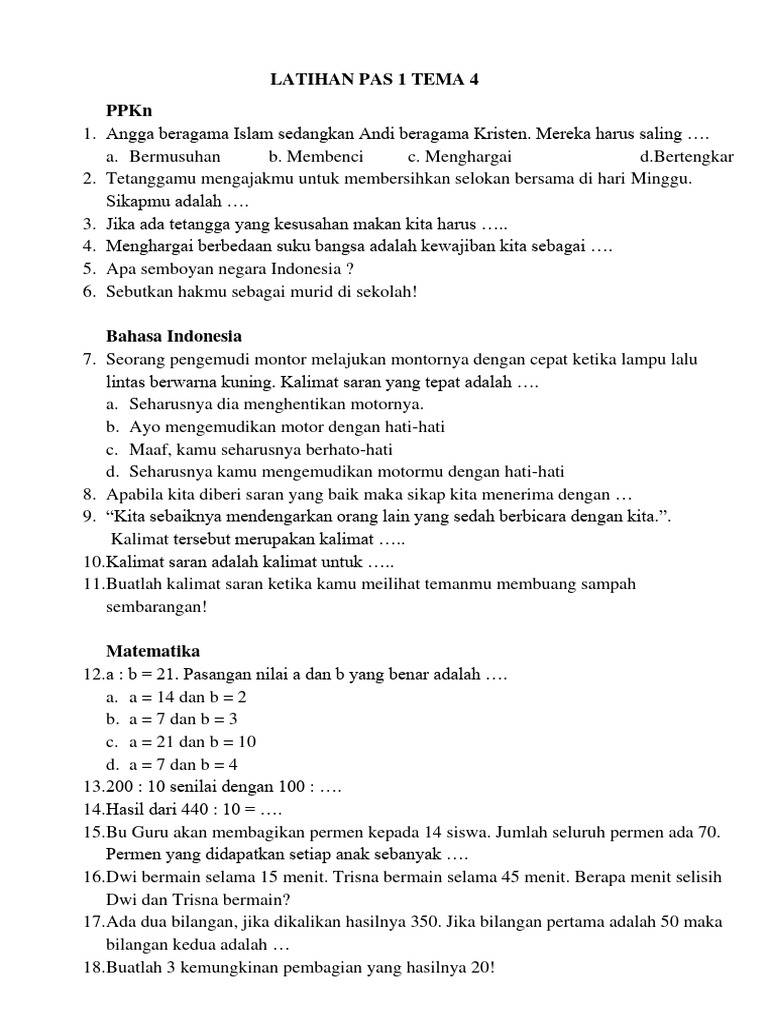 LATIHAN PAS 1 TEMA 4 | PDF
