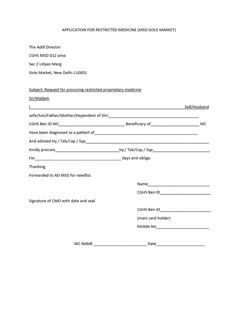 Application For Restricted Medicine | PDF