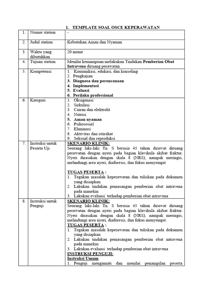 Template Soal Osce Keperawatan Medikasi Iv | PDF