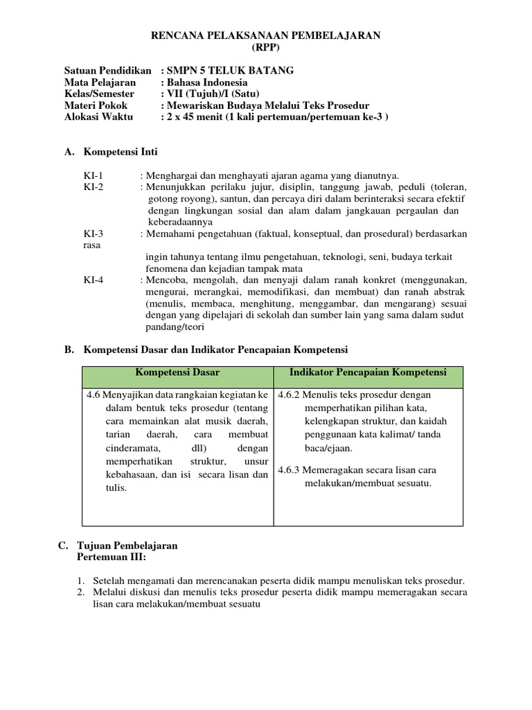 Dokumen Set 3 - RPP Teks Prosedur | PDF | Seni & Disiplin Bahasa | Sains & Matematika