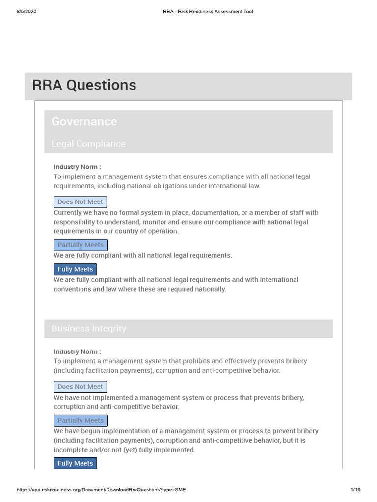 RBA - Risk Readiness Assessment Tool - SMELTER | PDF | Employment ...