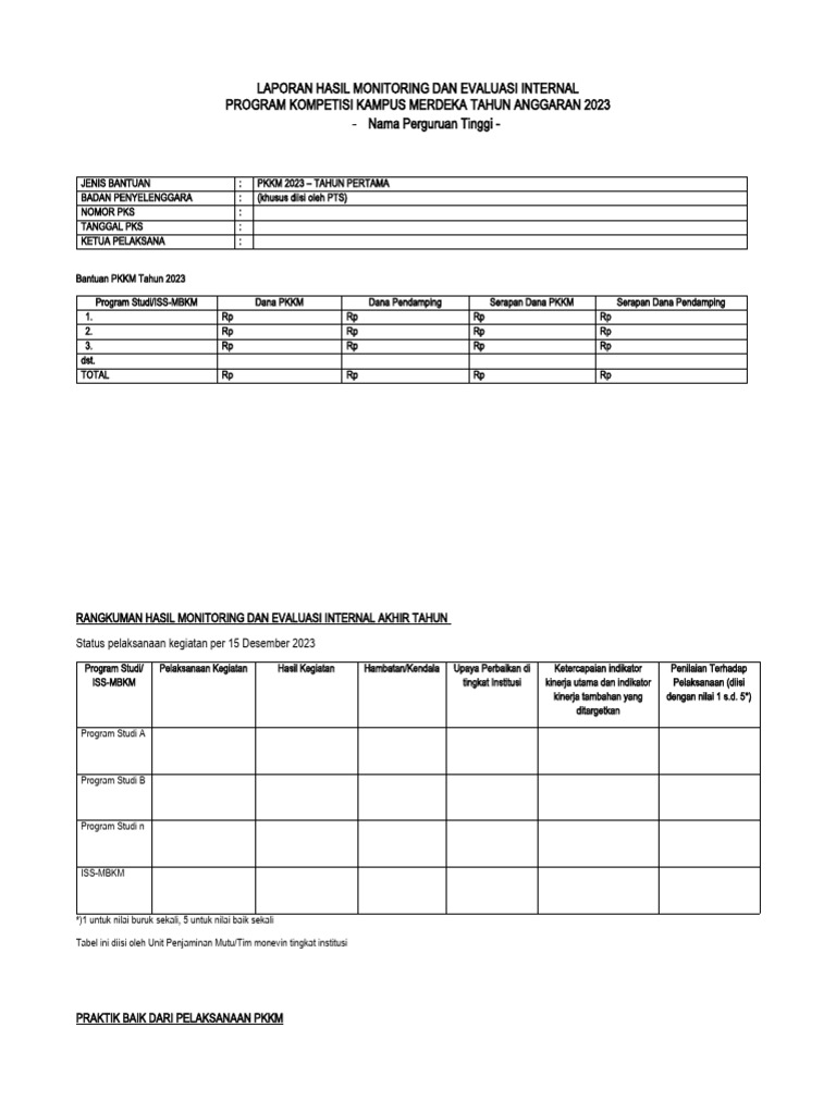 Format Laporan Monev Internal | PDF