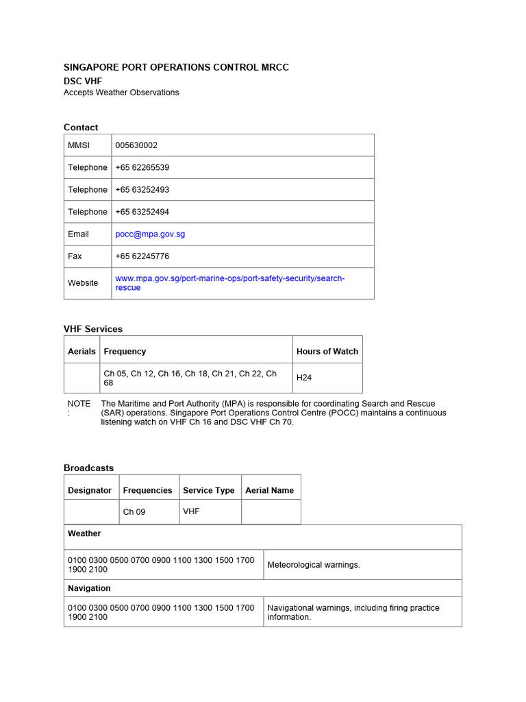 Singapore Port Operations Control MRCC | PDF Singapore Port Operations Control MRCC | PDF
