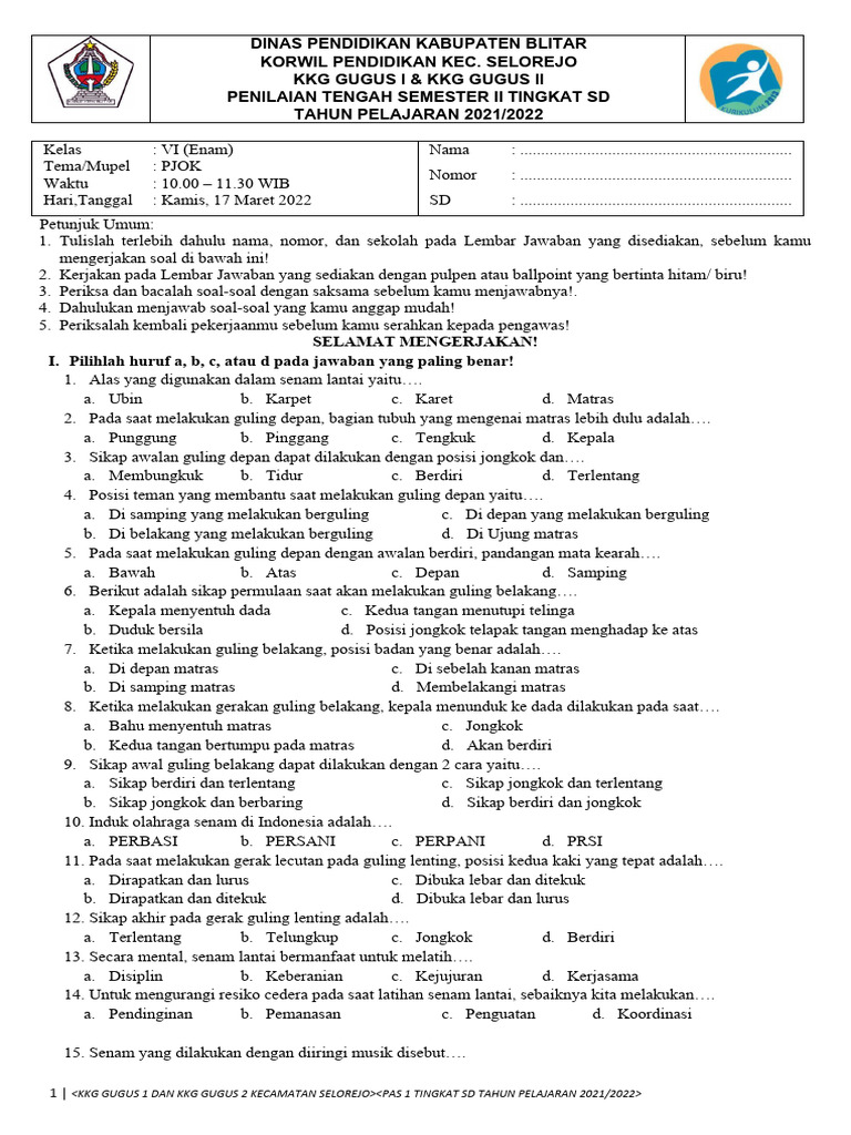 Naskah Soal PTS II_Kelas6_PJOK | PDF