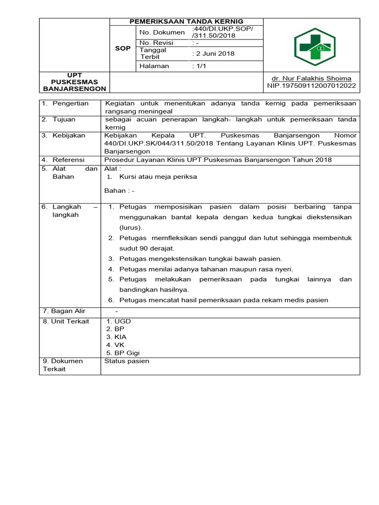 Pemeriksaan Tanda Kernig | PDF
