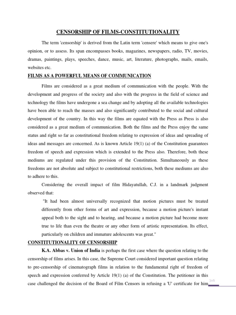 Censorship of Films | Download Free PDF | Freedom Of The Press | First ...