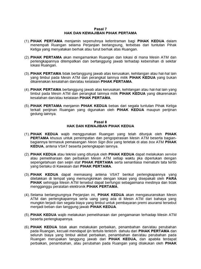 Hak dan Kewajiban Sewa Ruangan ATM | PDF
