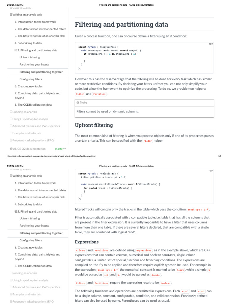 Filtering and Partitioning Data ALICE O2 Documentation | PDF | Function (Mathematics) | Boolean ...