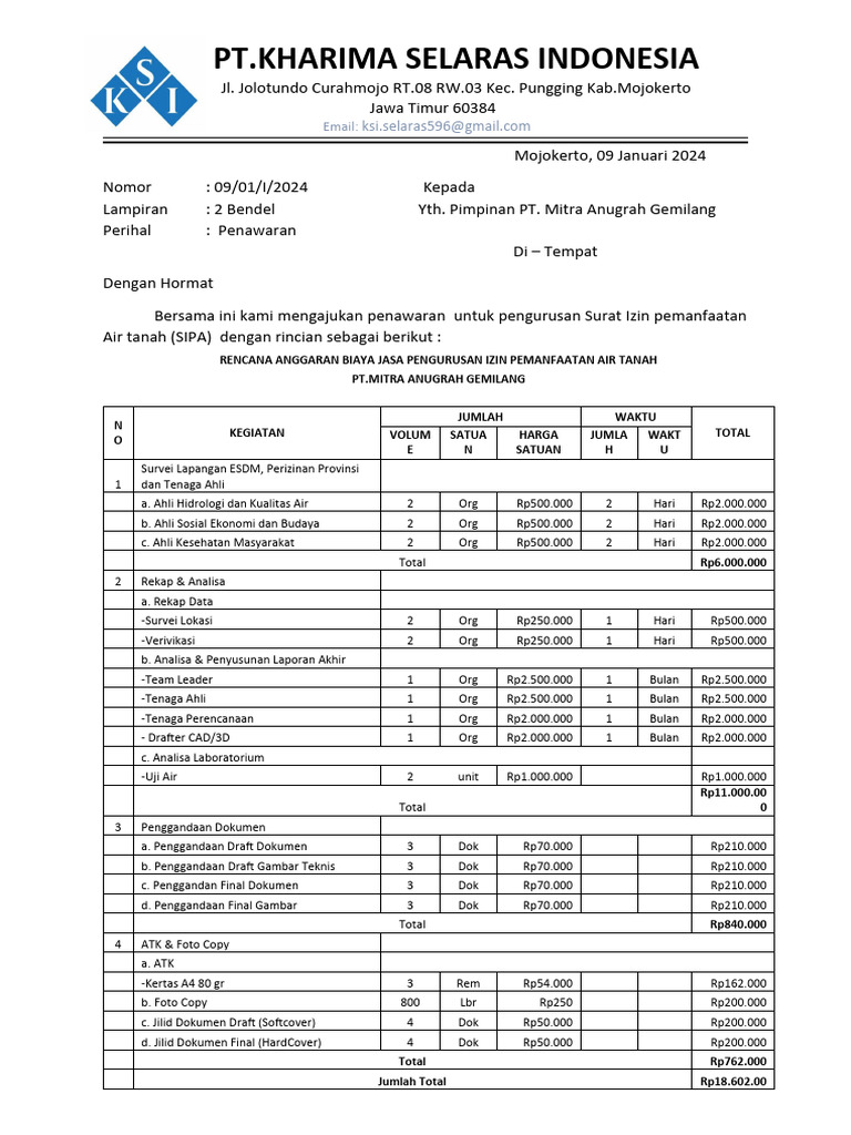 Penawaran Pt. Mag Sipa 2024 | PDF