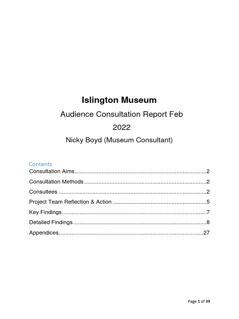 Islington Museum Audience Consultation Report | PDF | Museum ...
