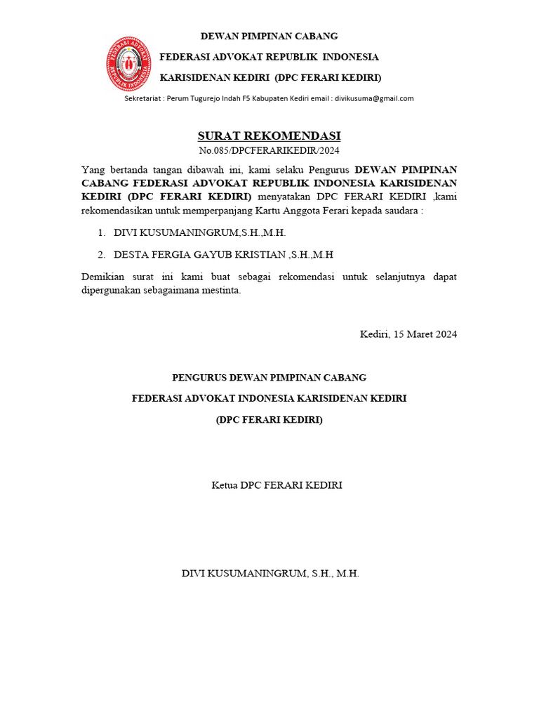 Rekomendasi Perpanjangan Kartu Anggota | PDF